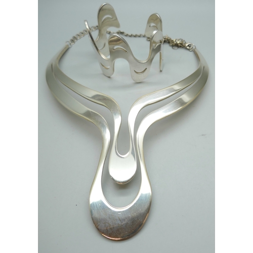 A Newbridge silverware modernist style necklace and bangle