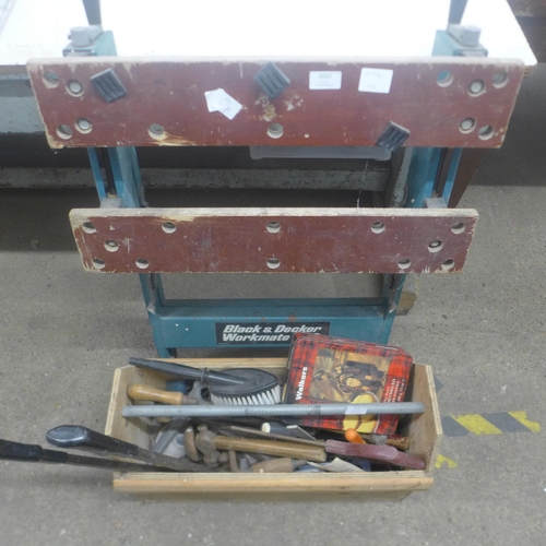 A Black&Decker workmate 400 folding work bench and a wooden tool box ...