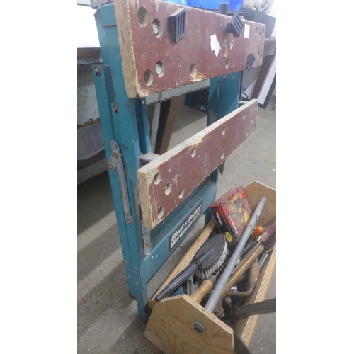 A Black&Decker workmate 400 folding work bench and a wooden tool box ...