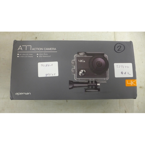 A boxed Apeman A77 4k action camera - unused