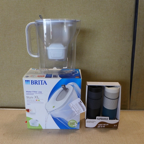 Brita Maxtra water jug and two Kambukka travel mugs hot/cold (358 ...