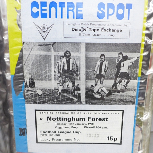 A folder with Nottingham Forest football programmes, 1977/78 League Cup ...