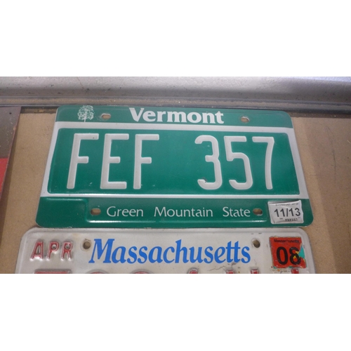 6 Assorted vintage style tin metal signs including 5 American number ...