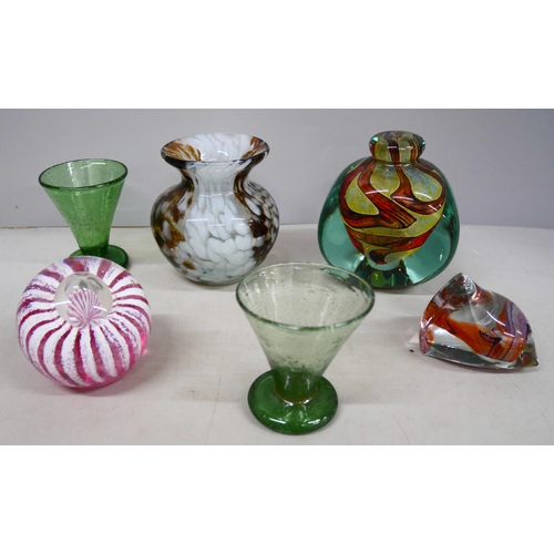 A Mdina tiger pattern vase, one other Medina vase, Phoenician glass ...