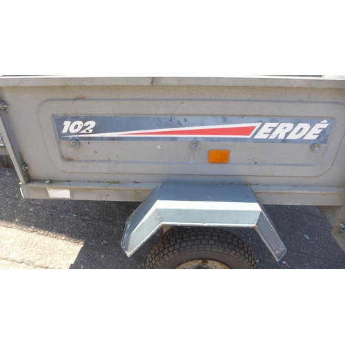 An Erde 102 single axle tipping trailer
