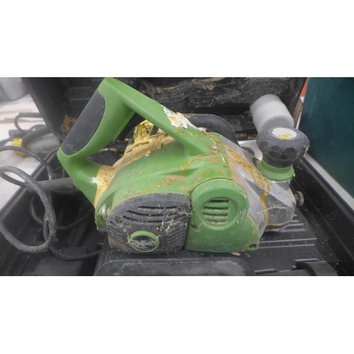 A quantity of cased power tools including, an Exact SP180 planer/sander ...