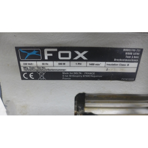 A Fox model F46-251 240v wood lathe and a box of lathe chucks and jaws ...
