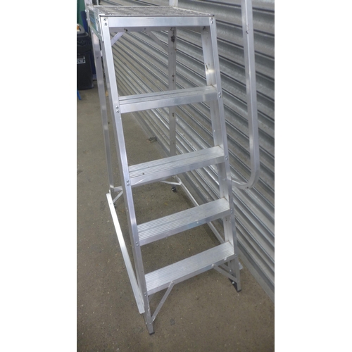 A set of five rung aluminium Platform safety steps with hand rail