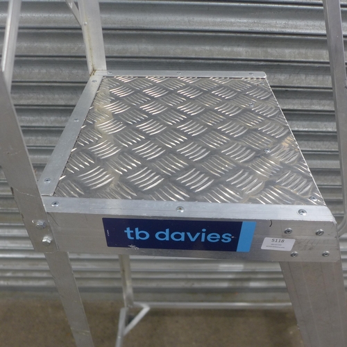 A set of five rung aluminium Platform safety steps with hand rail