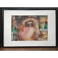 Michael Rees, abstract stylised head, mixed media, framed