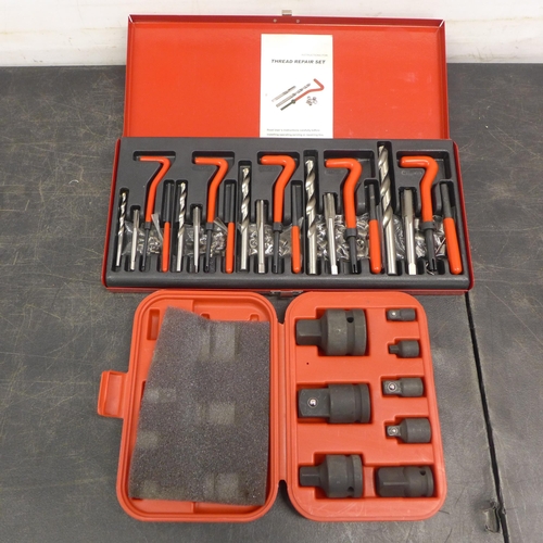 A cased Sealey AK5900B 8 piece socket adapter set and a cased thread ...