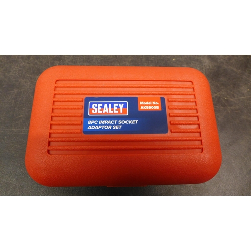 A cased Sealey AK5900B 8 piece socket adapter set and a cased thread ...