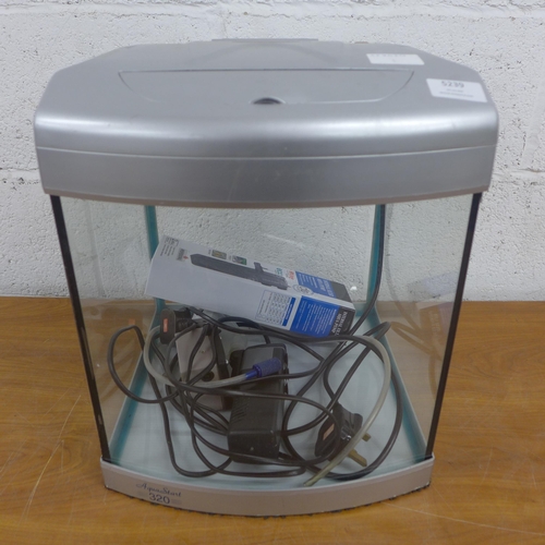 A small Aqua Start 320 aquarium with filter