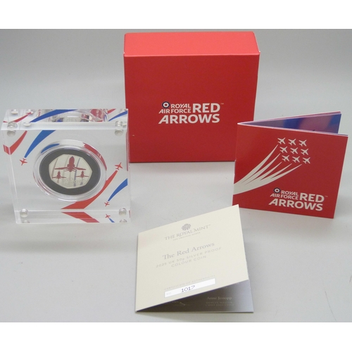 The Royal Mint, The Red Arrows 2025 UK 50p silver proof colour coin ...