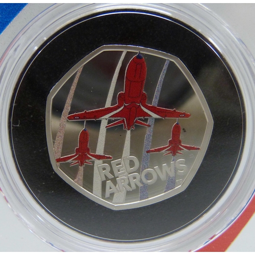 The Royal Mint, The Red Arrows 2025 UK 50p silver proof colour coin ...
