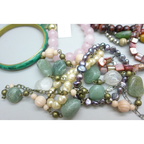A collection of semi precious stone jewellery including turquoise and ...