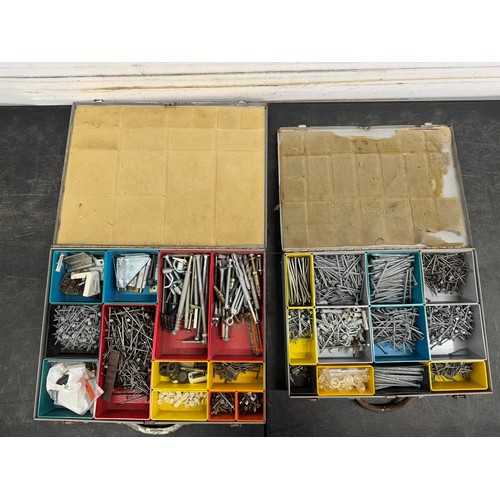 Two trays of assorted consumables including mainly screws and nails