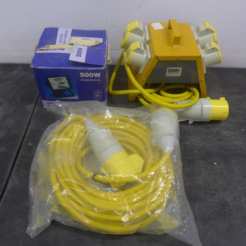 A Defender Splitter box, a flood light and an extension cable