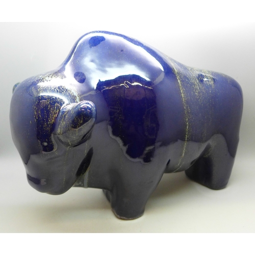 A West German pottery ceramic bull/bison figure, designed by Kirt ...