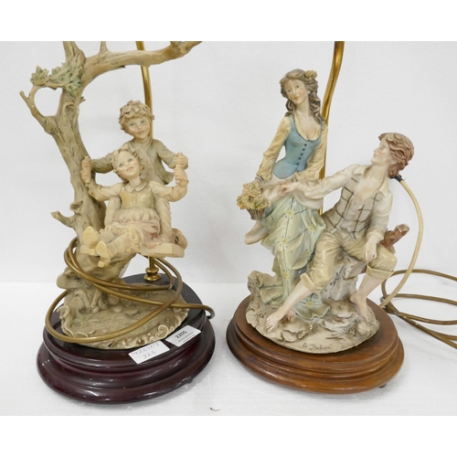 A large Capodimonte figural table lamp by B. Merli, portraying playing ...