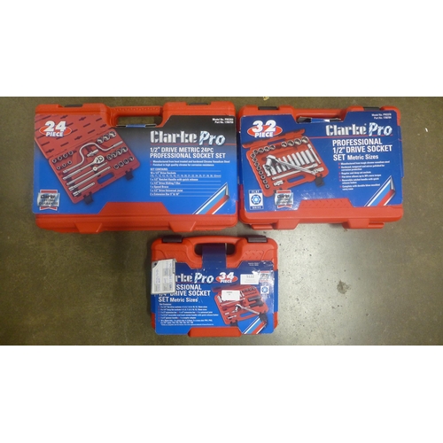 A Clarke Pro ½ drive metric 24 piece professional socket set, a Clarke ...