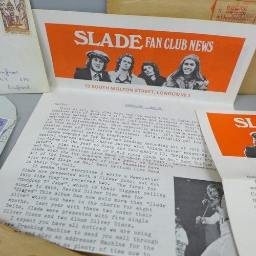 Slade; a photograph with signatures of the band members, Slade magazine ...