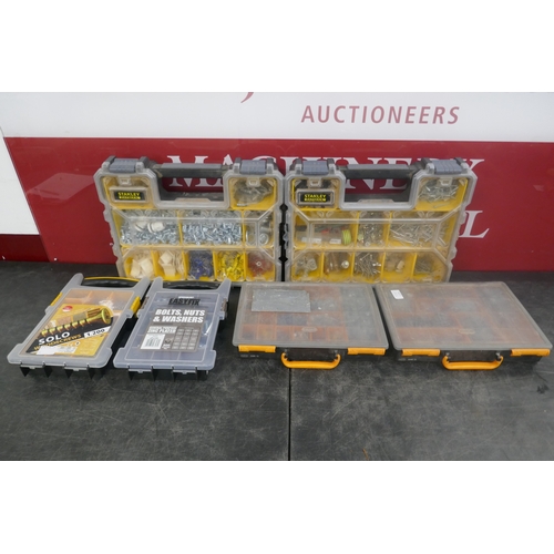 Two Stanley Fat-Max stacking organiser trays containing a large ...