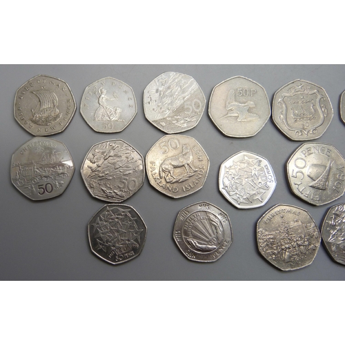 A collection of 50p coins including commemoratives, etc.