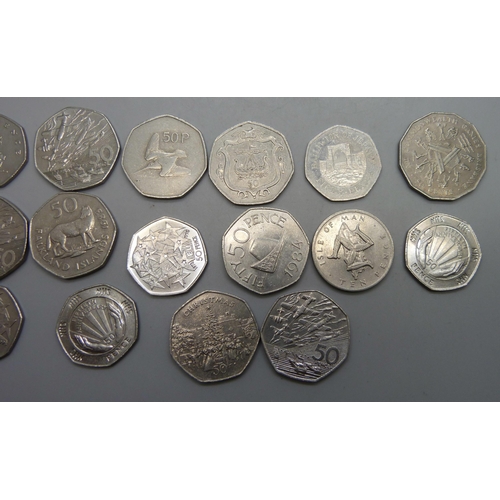 A collection of 50p coins including commemoratives, etc.