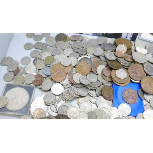 Coins; a collection of coins including a Victorian silver crown, coin ...