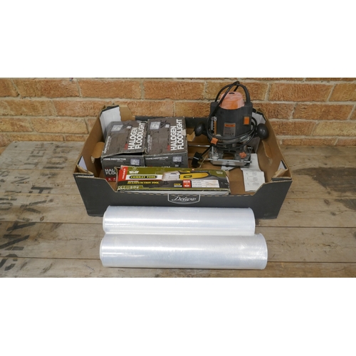 2 Home Protector 120W halogen floodlights, 2 rolls of plastic shrink ...