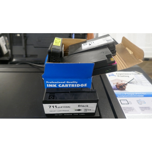 A HP Design Jet T120 E-Printer with assorted part full ink cartridges