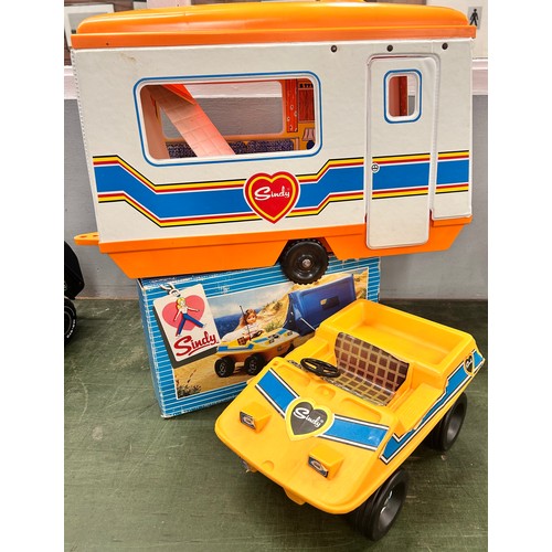 A vintage Pedigree Sindy camper buggy and caravan