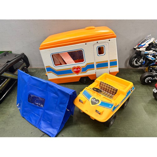 A vintage Pedigree Sindy camper buggy and caravan