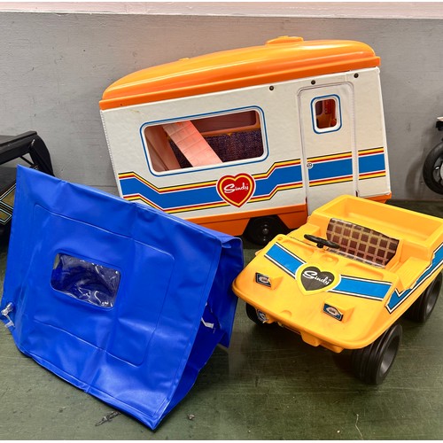 A vintage Pedigree Sindy camper buggy and caravan