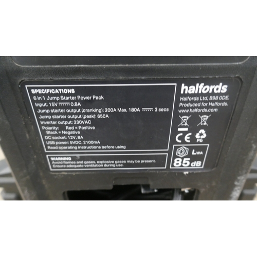 A Halfords 6-in-1, 650 amp/100 watt jump starter/power pack
