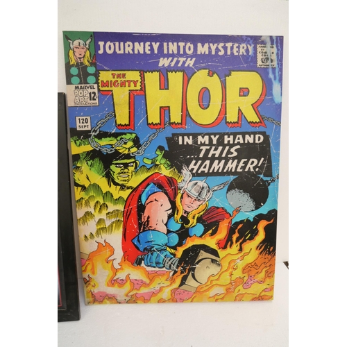 A framed Star Trek print and a 'The Mighty Thor' canvas print