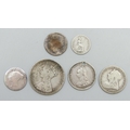 A collection of silver coins including Victorian