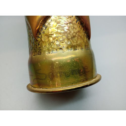 An Arts and Crafts Trench Art brass shell vase, marked Somme, Pte. H ...
