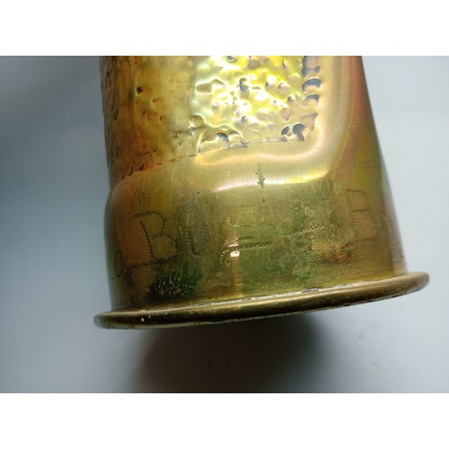 An Arts and Crafts Trench Art brass shell vase, marked Somme, Pte. H ...