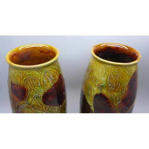 A pair of Royal Doulton Autumn Foliage vases, 20cm