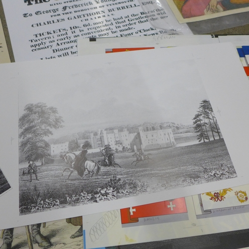 A collection of approximately 40 posters, prints and lithography in the style of the 1800s onwards,