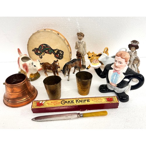 Three boxes of mixed items to include a novelty tea pot, a pair of ...