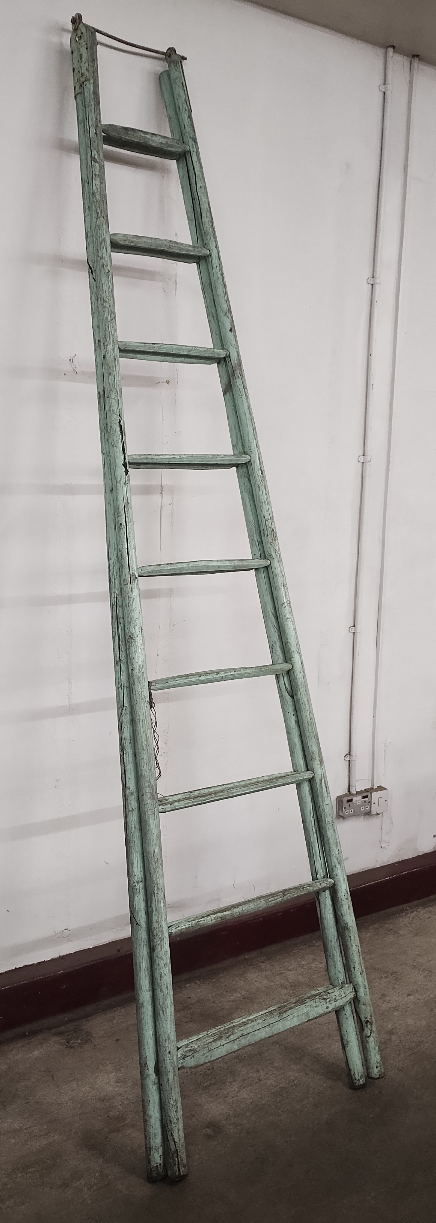 A large French pine fruit pickers ladder