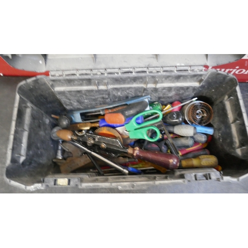 A quantity of tools including a Stanley toolbox fitted with hand tools ...