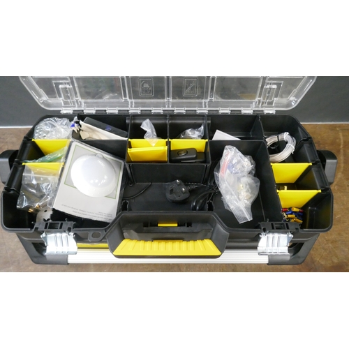 A Stanley Top Edge 61cm toolbox containing assorted tool kits including ...