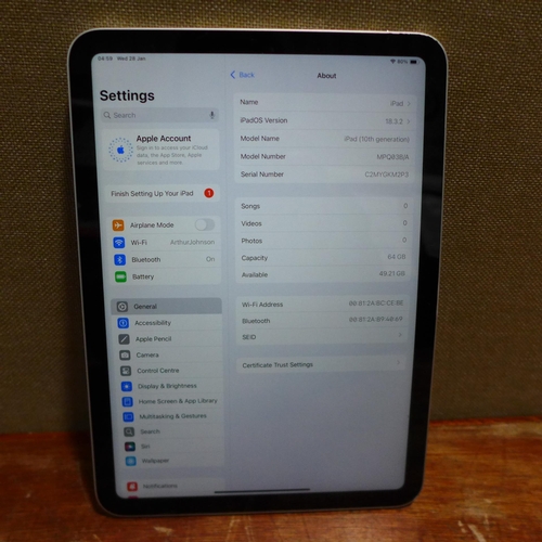 An Apple iPad 10th Gen 10.9 64GB (Slightly bent)- model no - MPQ03B/A ...