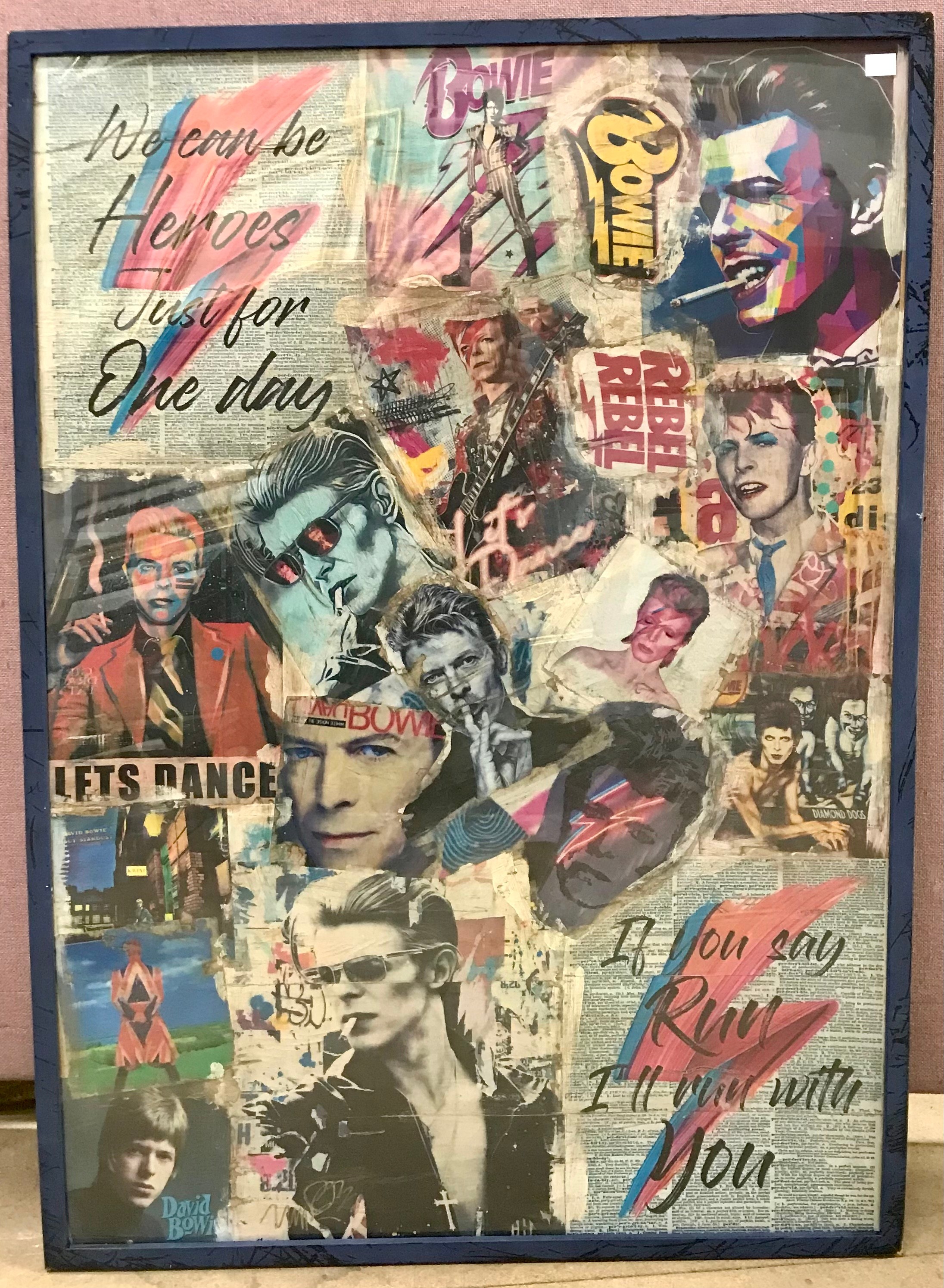 A David Bowie commemorative collage, framed