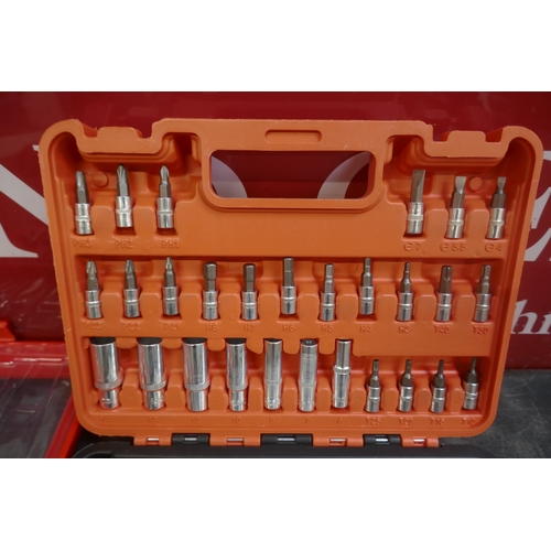 A 7 piece screw, bolt and stud extractor set, a 53 piece socket wrench ...