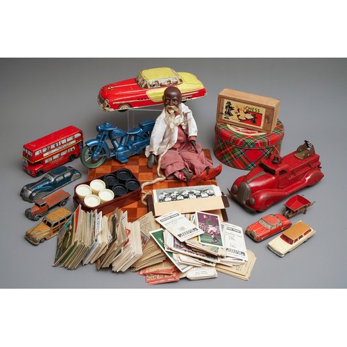 Collection of vintage toys to include Schuman car, chess set, marbles ...